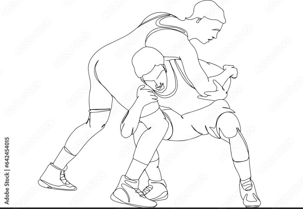 Image vectorielle Stock Wrestling Line Art Vector - Hand-Drawn One-Line ...