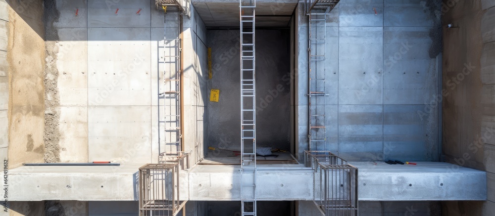 Building a vertically ascending structure with stairs aerial ...