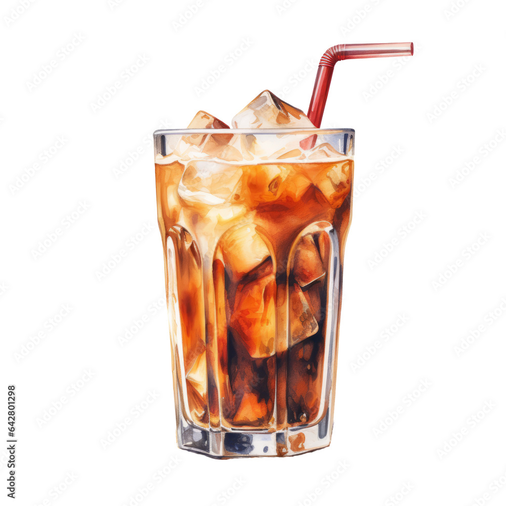 Iced coffee watercolor clipart on transparent background. Generative AI ...