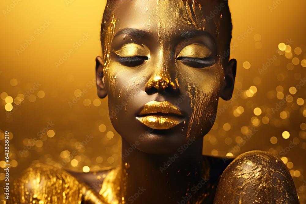 a close-up macro portrait of a young dark-skinned african model woman ...