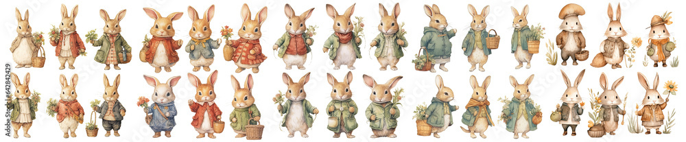 Set of cartoon watercolor clipart of bunnies watercolor illustration ...