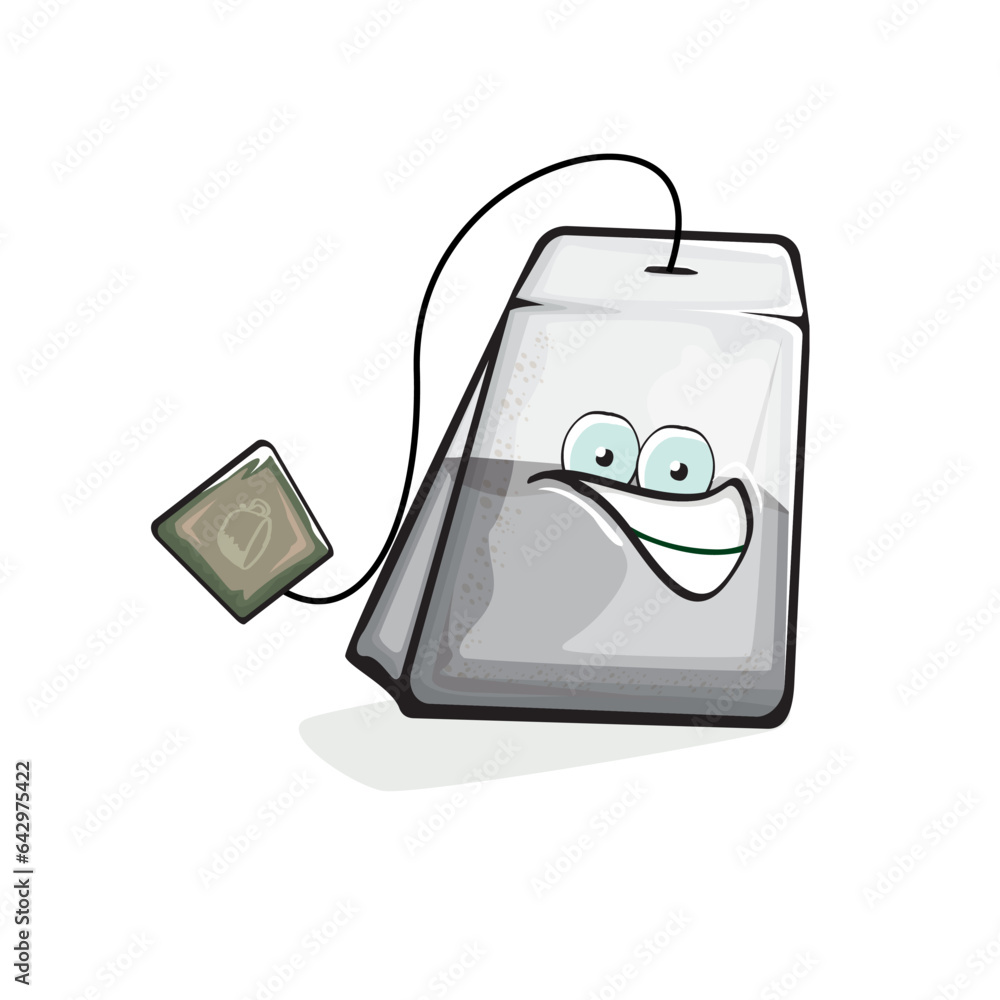 Tea bag character. Cartoon tea bag isolated on white background. Funky ...
