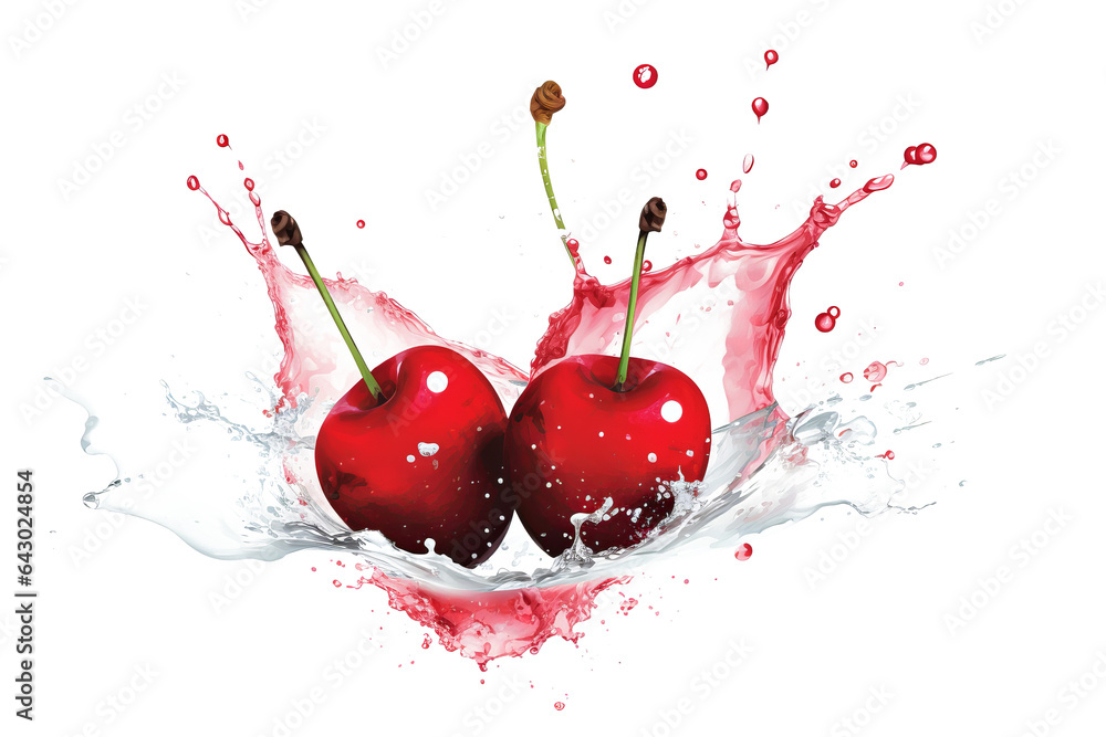 Dark red cherries with water splash on transparent background - PNG image of sweet and sour ...