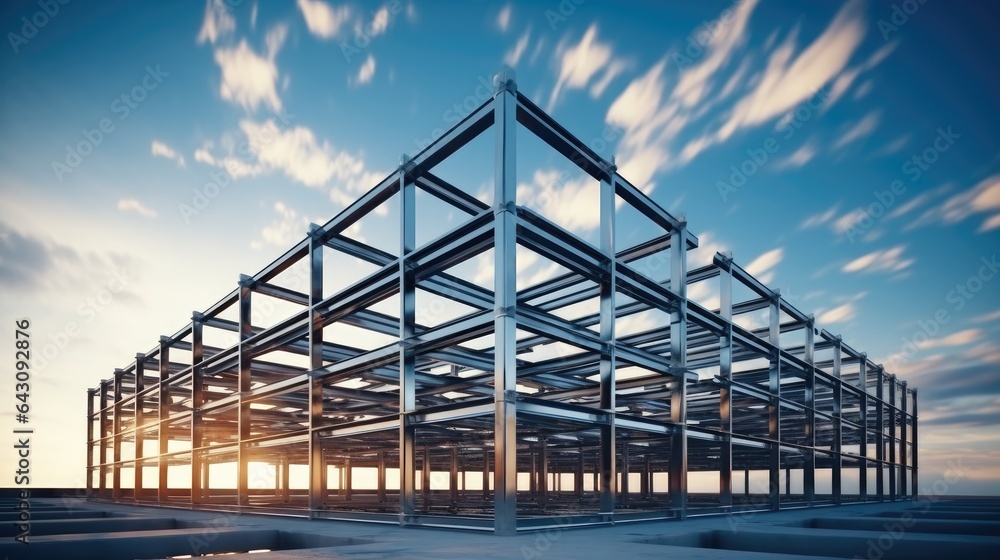 Structure of steel for building under construction, industry factory ...