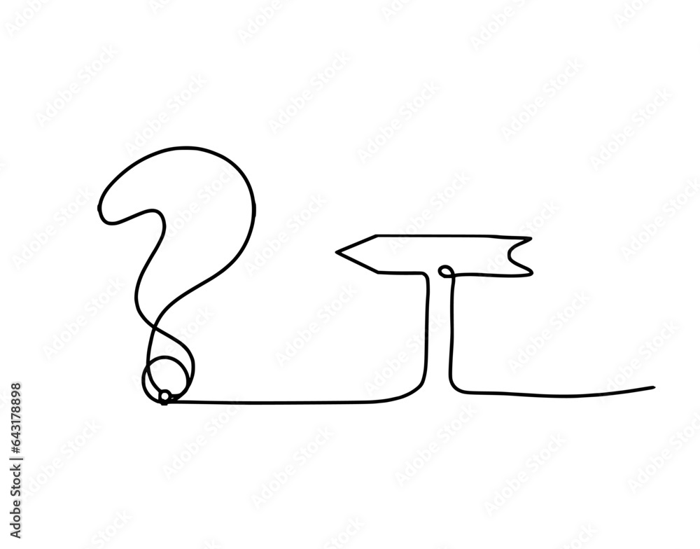 Abstract question mark with direction as continuous lines drawing on ...