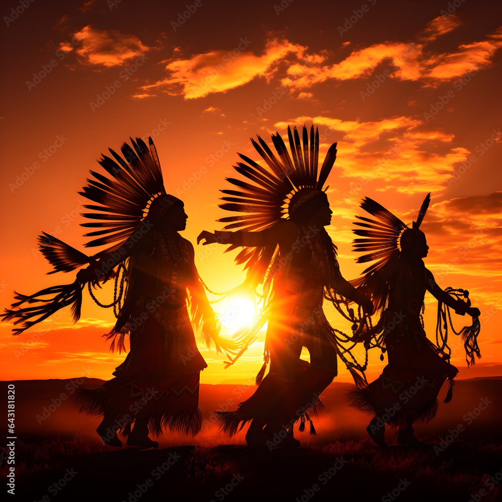 Tribal members of a Native American tribe doing a ceremonial dance with ...