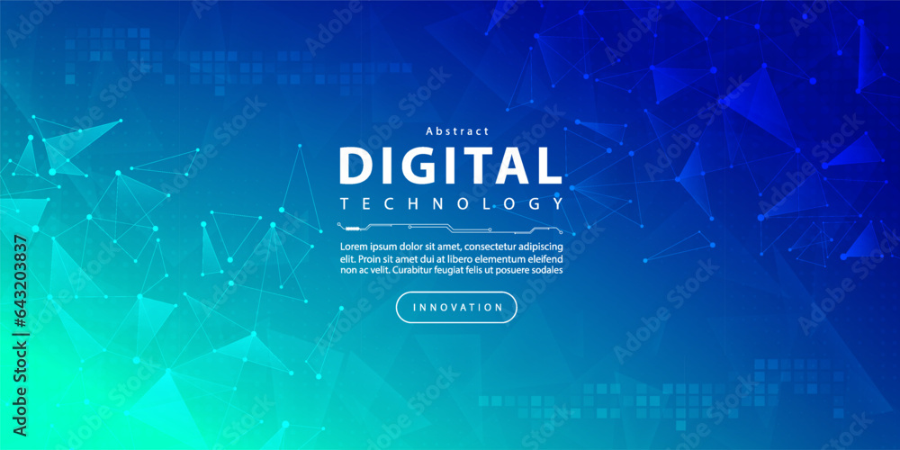 Digital technology banner blue green background concept, cyber ...