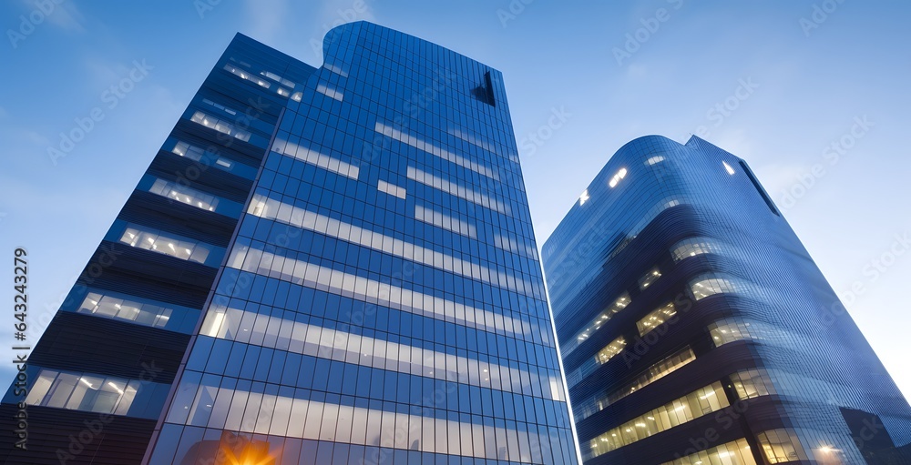 From below of entrance of office building next to contemporary high ...