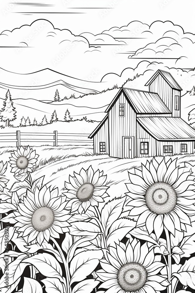 Generative AI : A coloring page for kids, bold black lines, of a ...