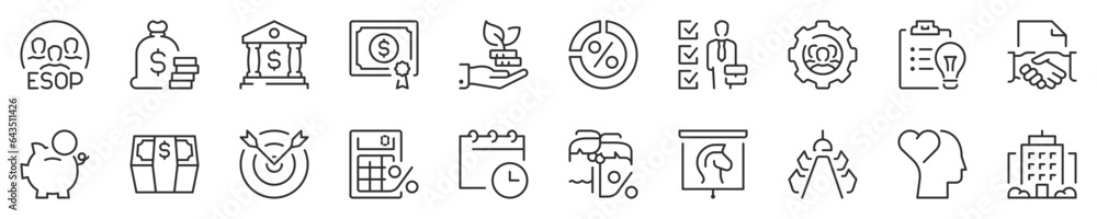 Employee Stock Ownership Plan, business concept. Thin line icon set ...