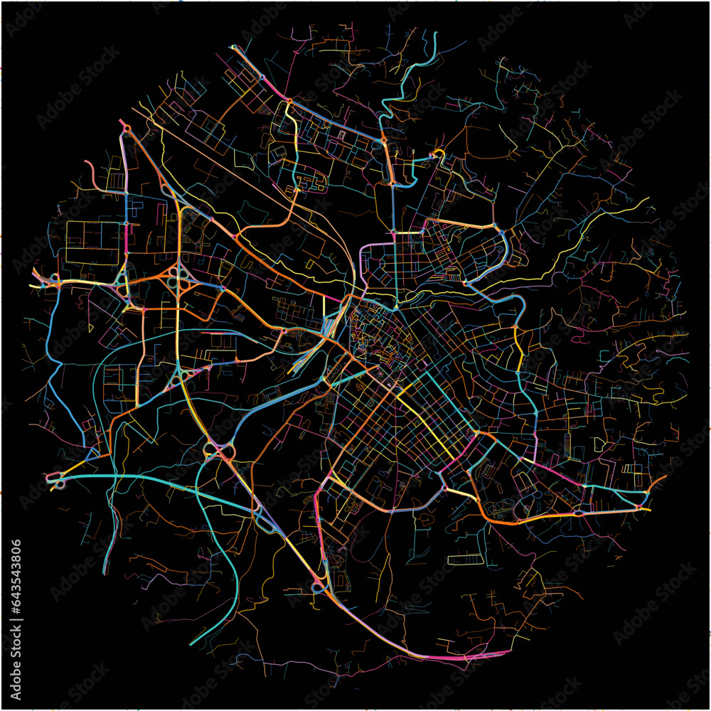 Colorful Map of Sassari, Sardinia with all major and minor roads. Stock ...