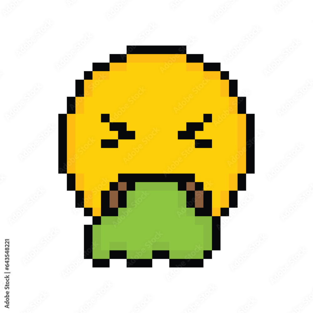 pixel vomiting face icon. vomit emoji sign pixel art icon vector 8 bit ...