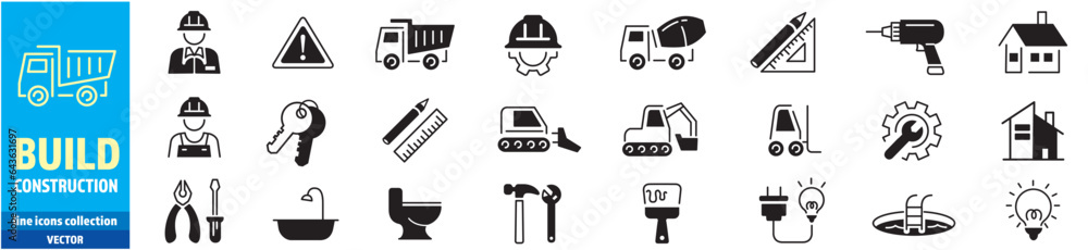 Construction Build line icons collection Vector illustration Stock ...