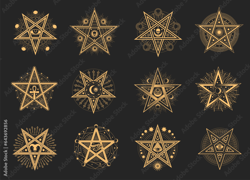 Esoteric occult pentagram, magic signs. Demon pentacle tattoo, magic ...