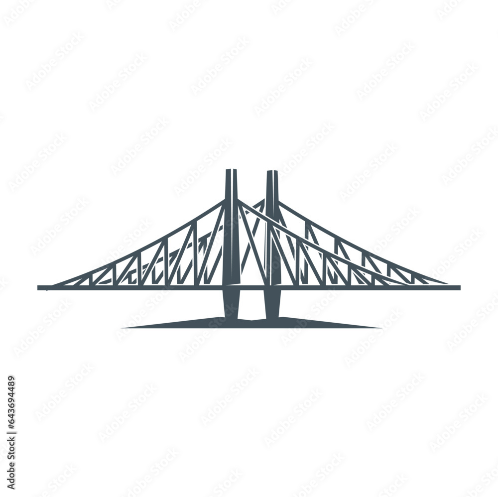 Bridge icon of vector viaduct construction over river. Road or highway ...