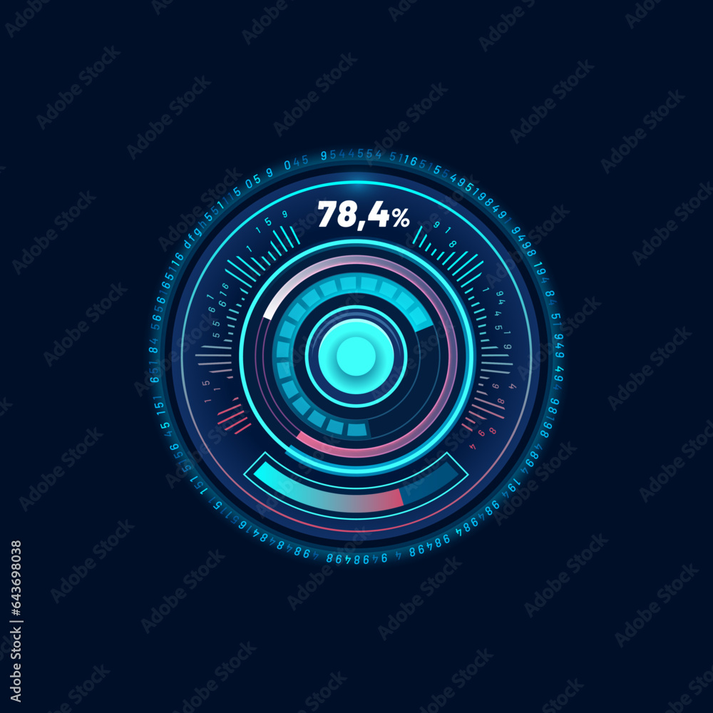 Loading bar neon dial, car speed gauge dashboard, futuristic counter ...