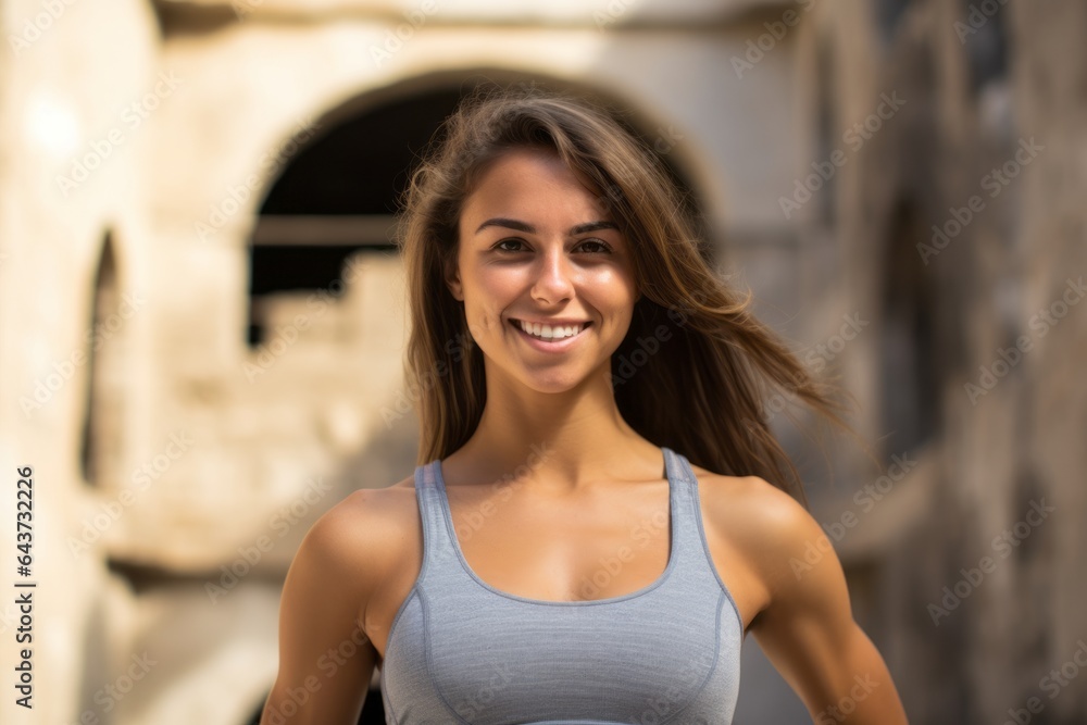 Medium shot portrait photography of a grinning girl in his 20s wearing ...