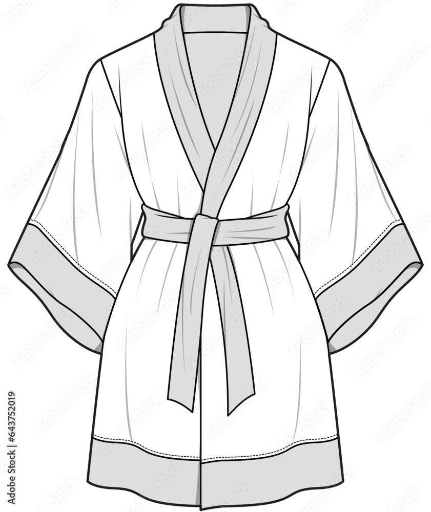 womens dressing gown, bath robe flat sketch vector illustration ...