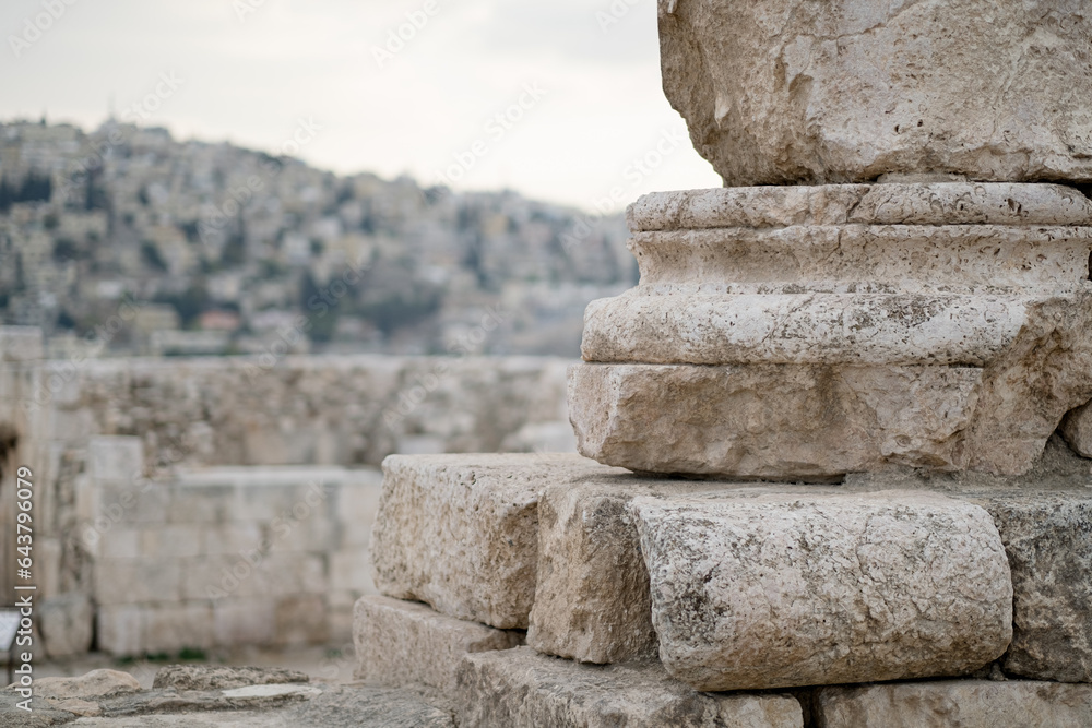 Closeup of the base of a monumental ancient column from a Roman ...