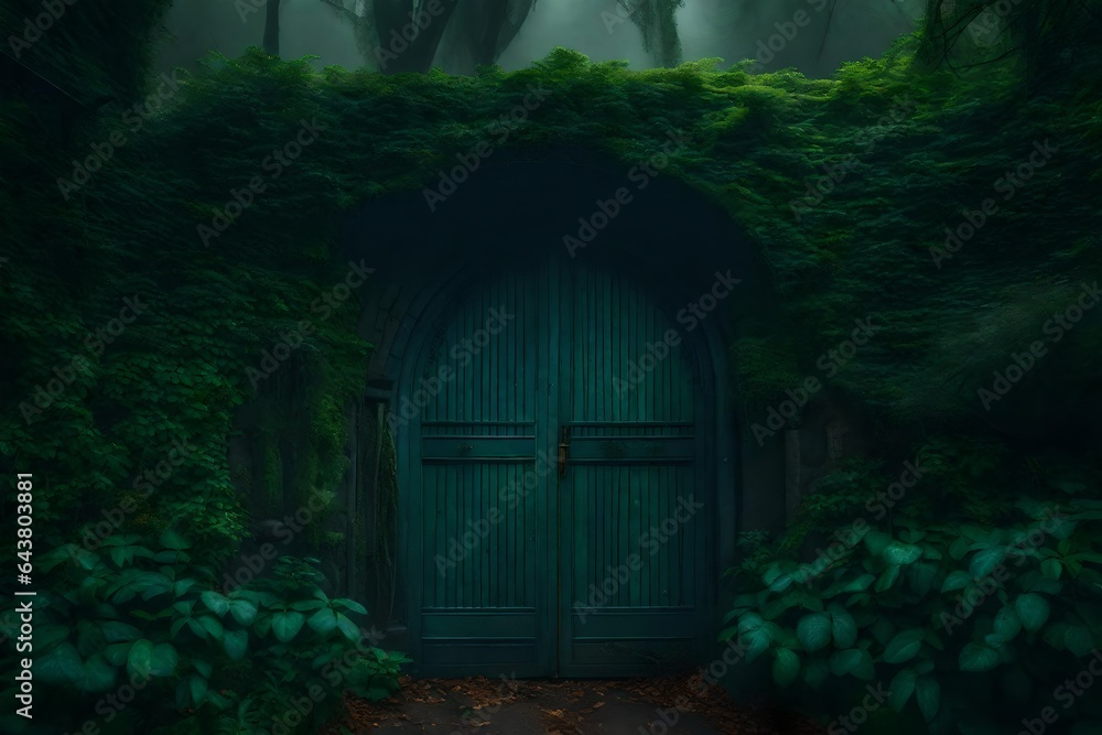 A Mysterious Door Hidden Behind A Lush Shrub In The Garden Of Songville