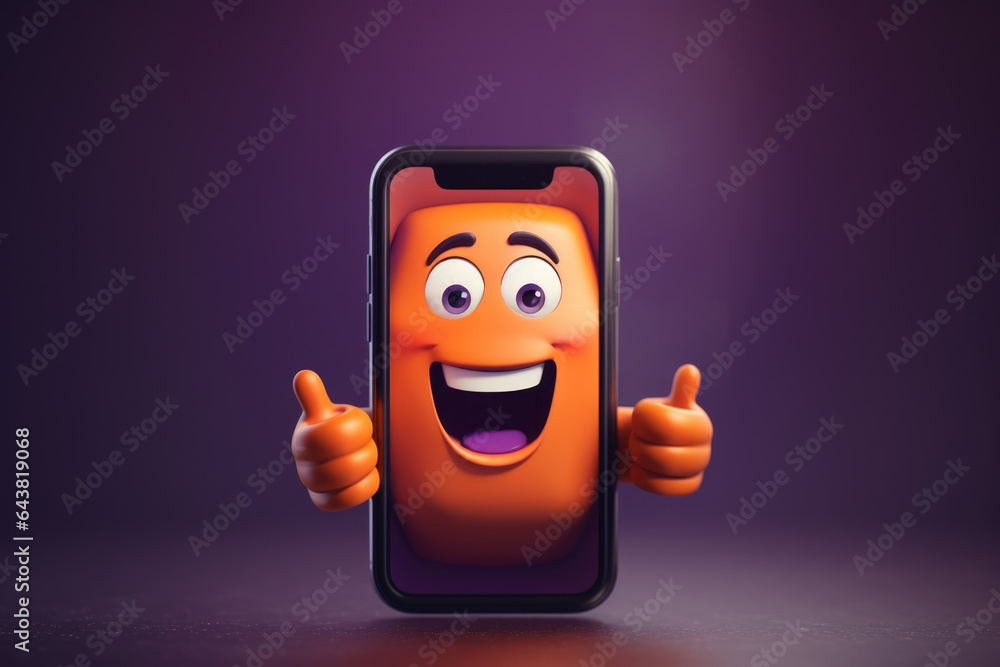 Illustration Stock Cell phone with smiley face and thumbs up. Perfect ...