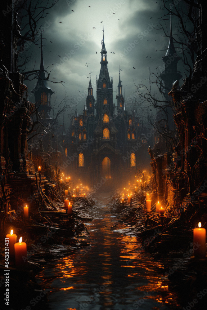 Happy Halloween background spooky scene, creepy dark night jack o ...