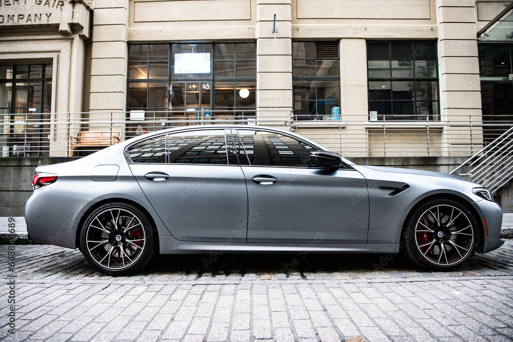 New York City, USA - July 15, 2023: BMW F90 M5 grey color vehicle ...