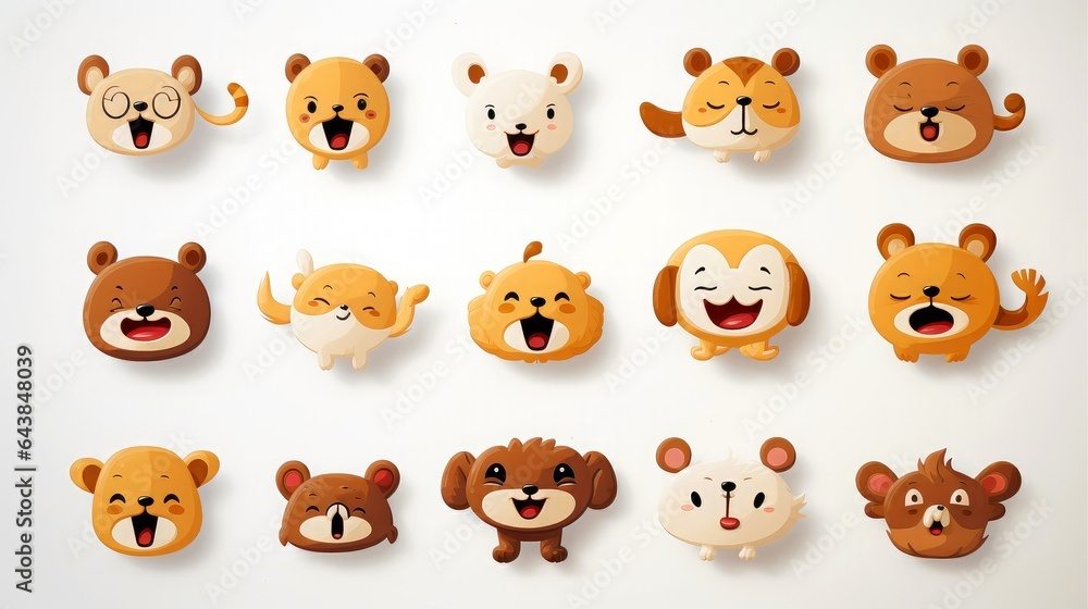 Ilustración de Stock Set of animal faces, face emojis, stickers ...