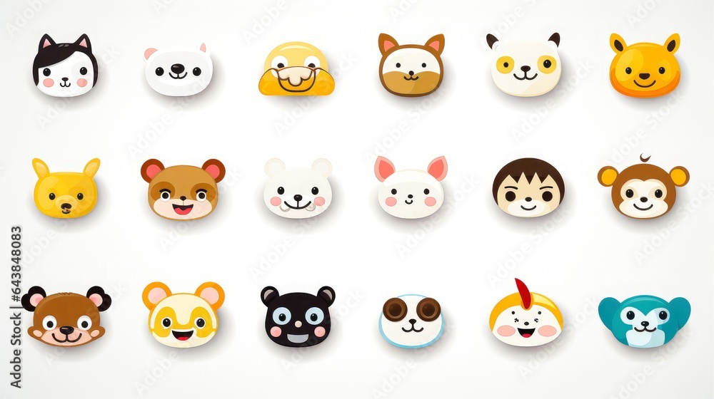 Set of animal faces, face emojis, stickers, emoticons,cartoon funny ...