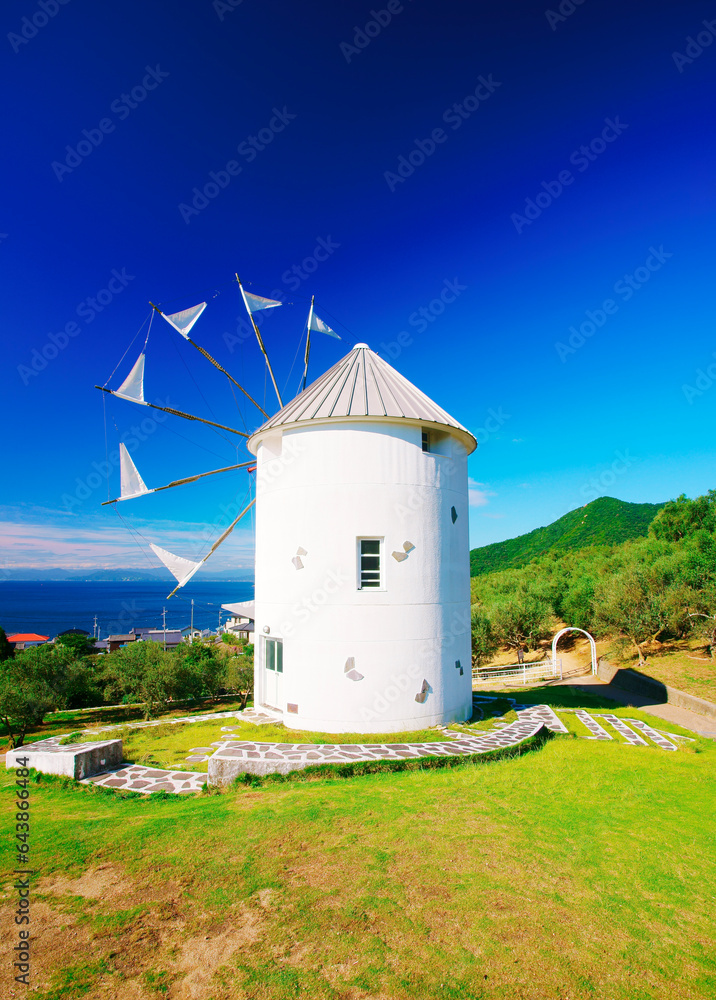 Olive Park Square, Greek Windmill and Seto Inland Sea, Shikoku,Kagawa ...