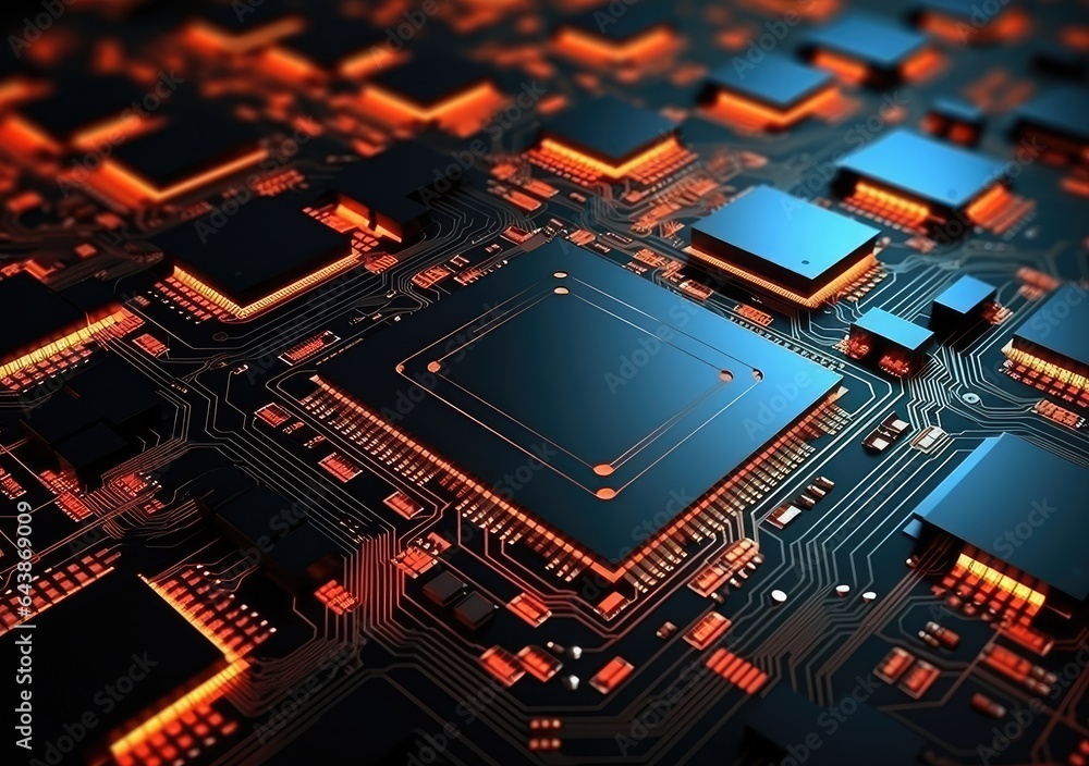Advanced Technology Concept Visualization, Circuit Board CPU Processor Microchip Starting ...
