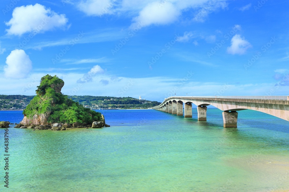 Kouriohashi bridge and Kourishima island, Japan,Okinawa Prefecture,Nago ...