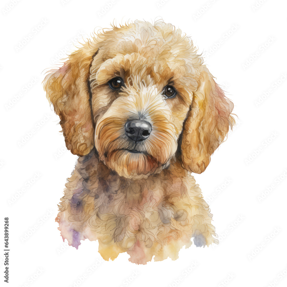 Goldendoodle portrait watercolor clipart on transparent background ...
