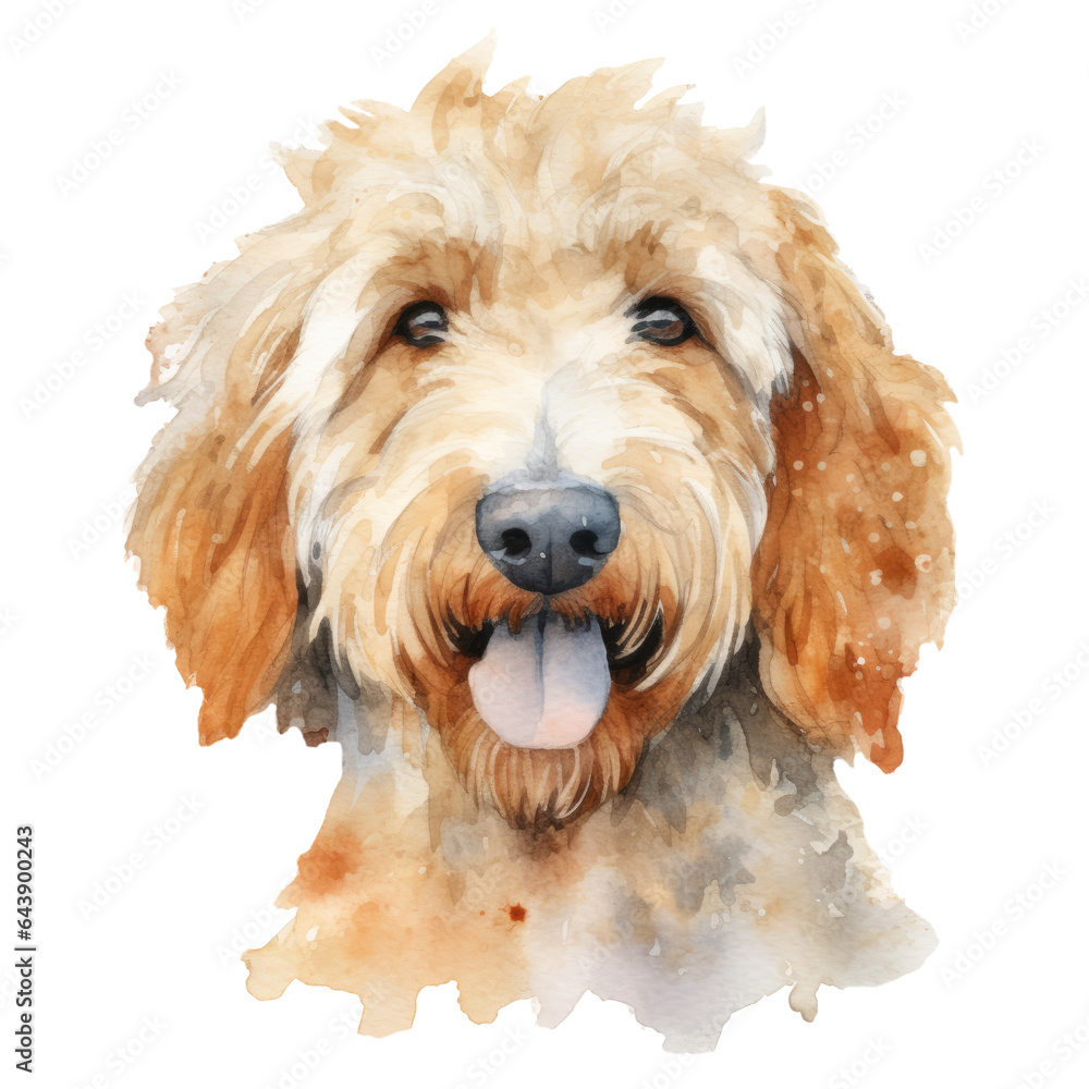 Goldendoodle portrait watercolor clipart on transparent background ...