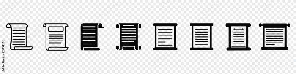 Papyrus scroll icon set. Paper parchment icon collection. vector banner ...