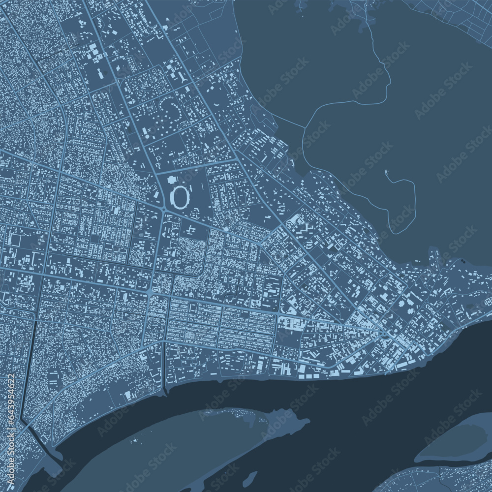 Detailed blue vector map poster of Bangui city, Central African ...