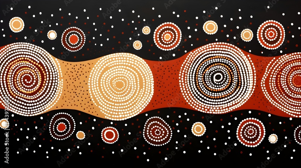 Aboriginal dot painting background with circles and shapes, earth color ...