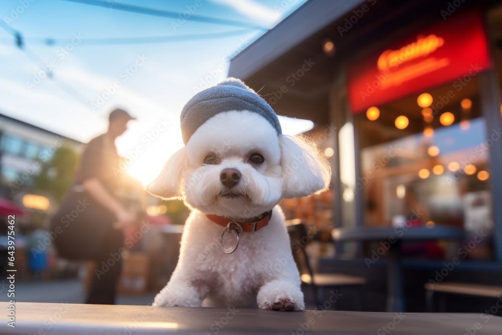 Lifestyle portrait photography of a funny bichon frise listening to ...