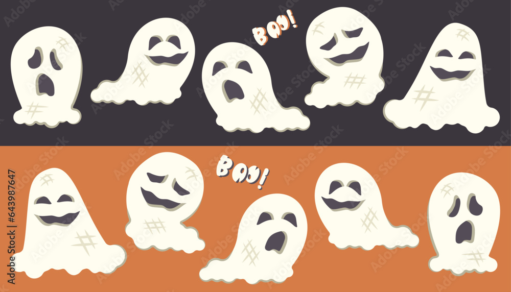 Hand drawn spooky ghosts isolated. Set of Halloween creepy characters ...