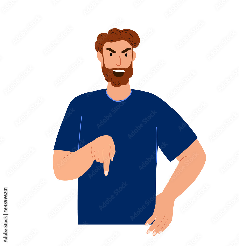 Angry Stern Man showing pointing demonstrative gesture with his finger ...