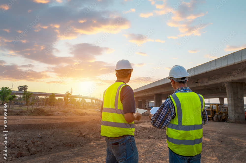 The chief civil engineer is introducing inspection of a road or ...