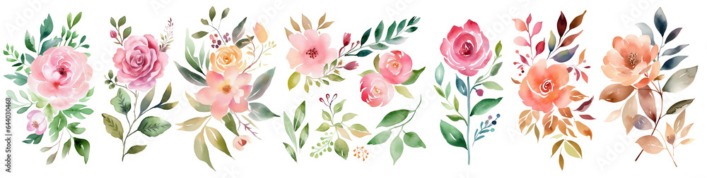 Set of Hand painted, elegant watercolor flowers Beautiful, romantic ...