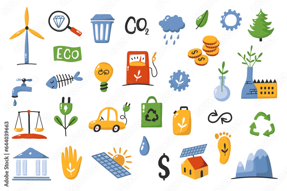 Cartoon corporate social responsibility set. Justice, core values ...