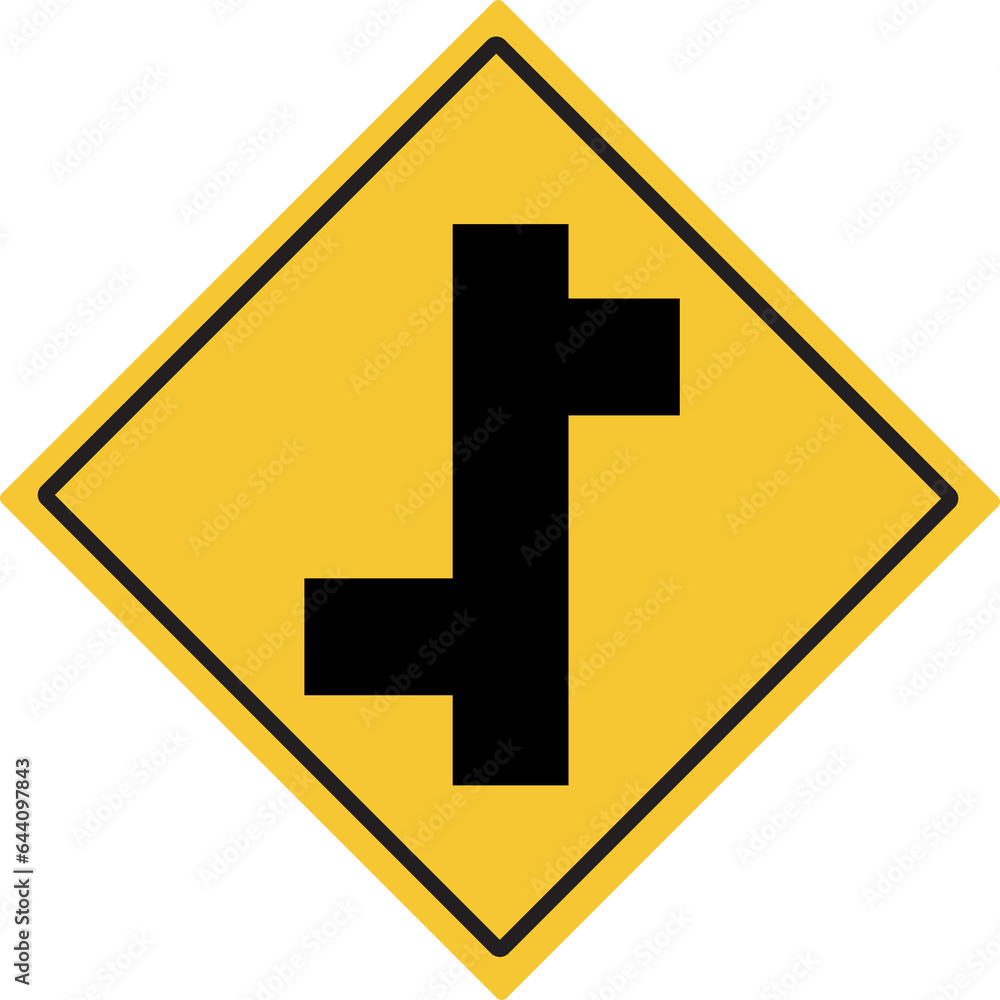 T-junction left & right. Intersection sign . Traffic warning signs ...