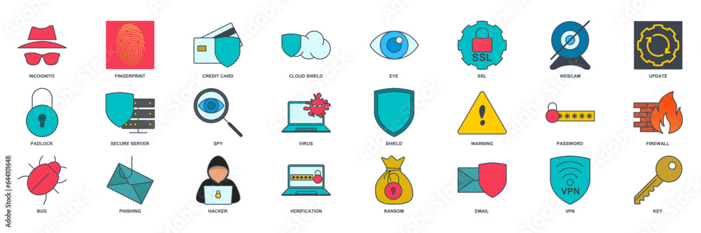 cyber security icon set, Included icons as Shield, Password, Bug and ...
