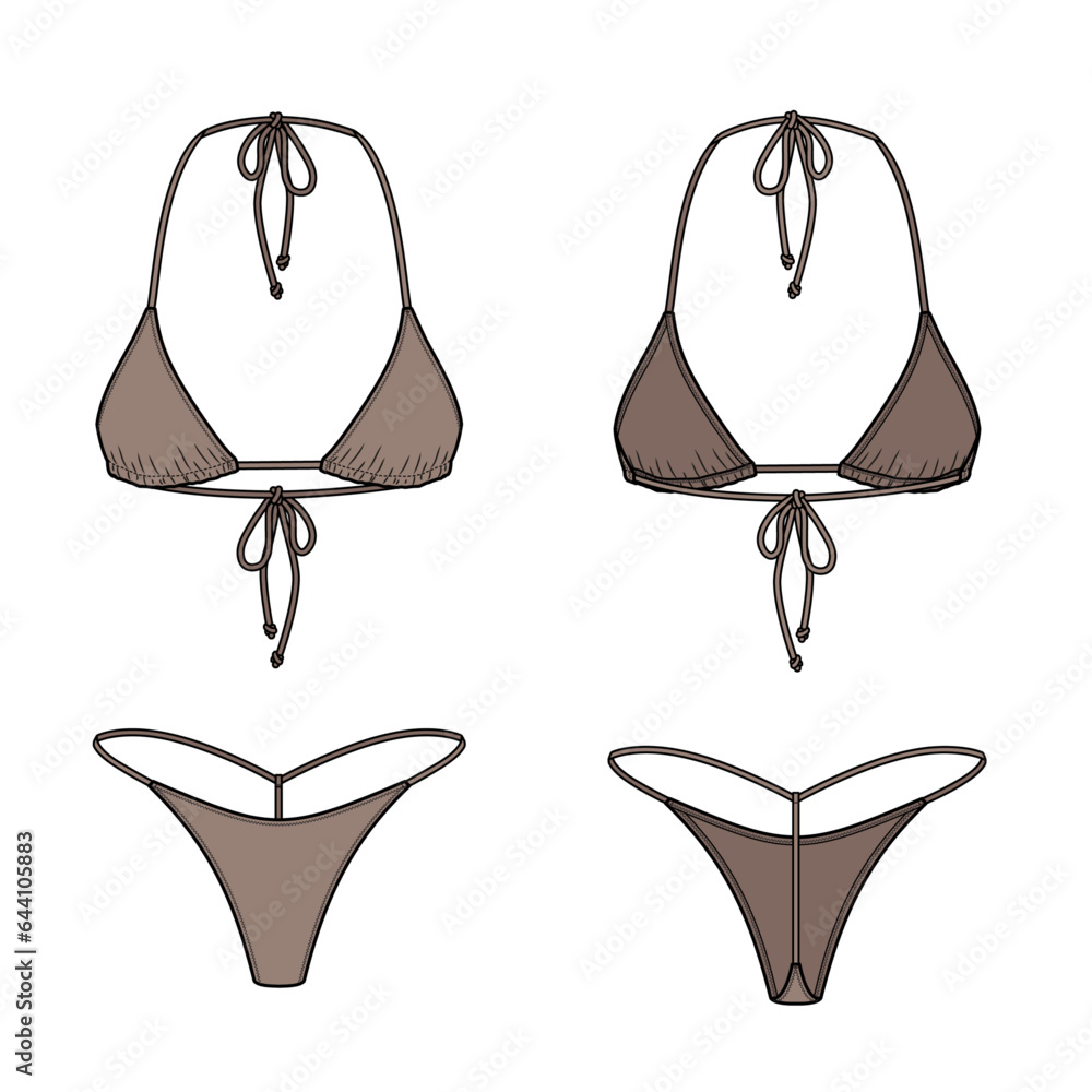 Micro String Bikini technical fashion flat. Swimsuit vector ...