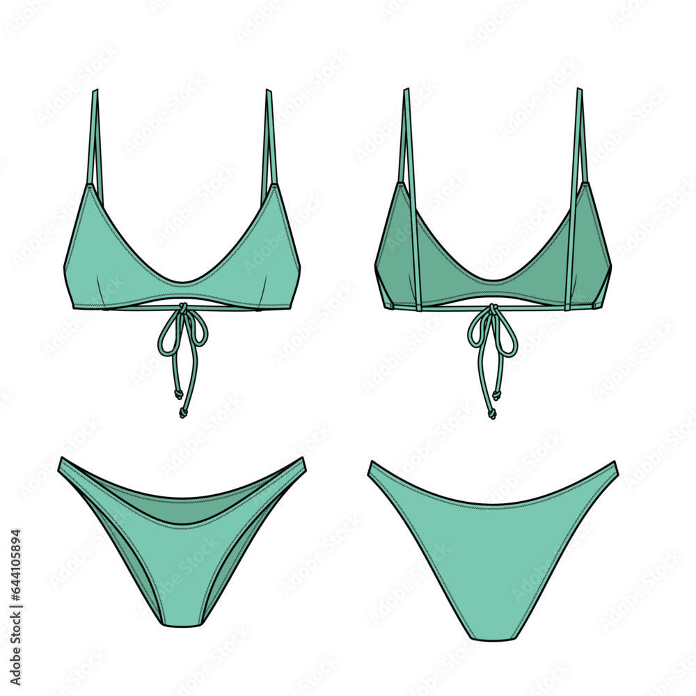 Vector de Stock Sporty Cheeky Bikini technical fashion flat. Swimsuit ...