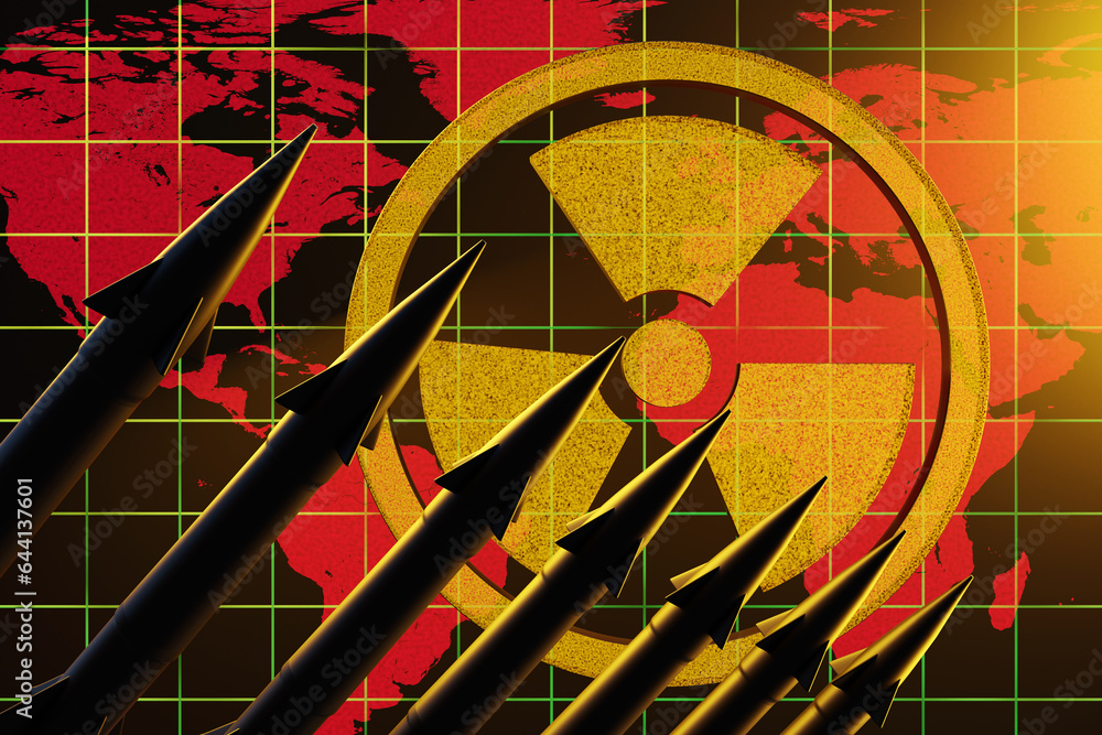 Illustration Stock Row of nuclear ballistic missiles in silhouette ...