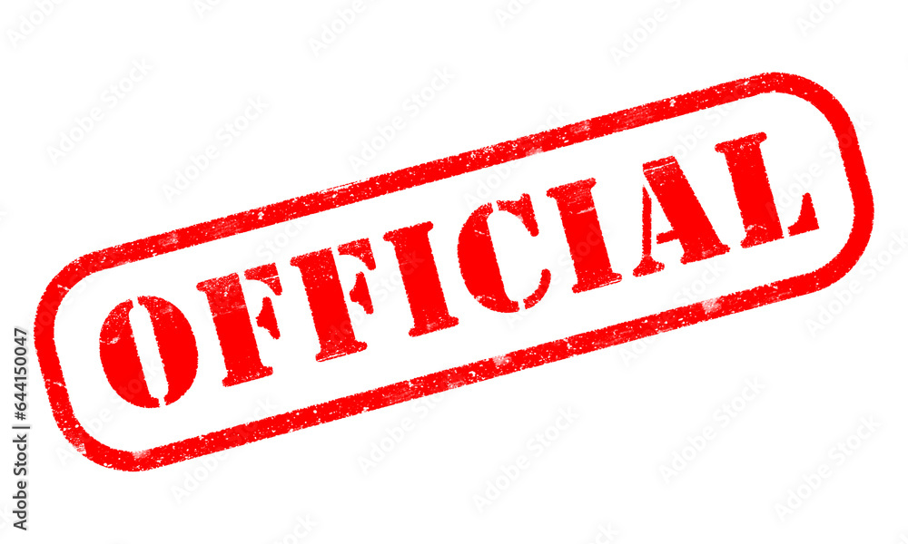 OFFICIAL red rubber worn out stamp text on transparent background Stock ...