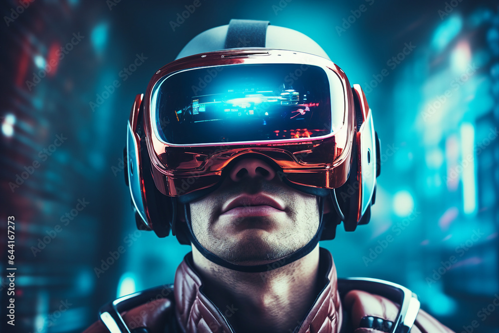 Generative ai collage photo of robot gamer using device gadget for ...